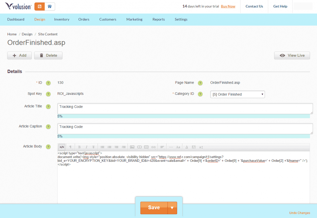 Volusion referral widget Integration - InviteReferrals